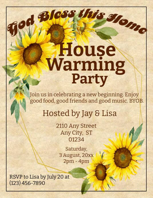 Yellow Floral Sunflower Housewarming Flyer (u Template | PosterMyWall
