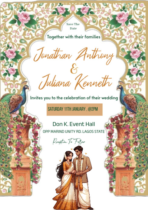 Yellow Floral Wedding Invitation Card Design A4 Templat | PosterMyWall