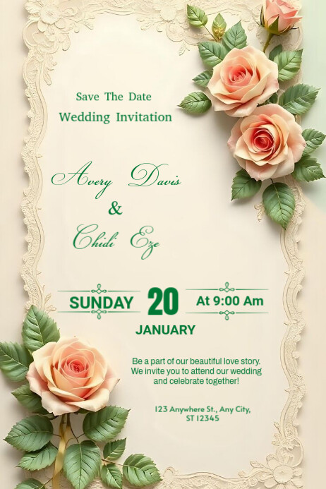 Yellow Floral Wedding Invitation Card Poster Template | PosterMyWall