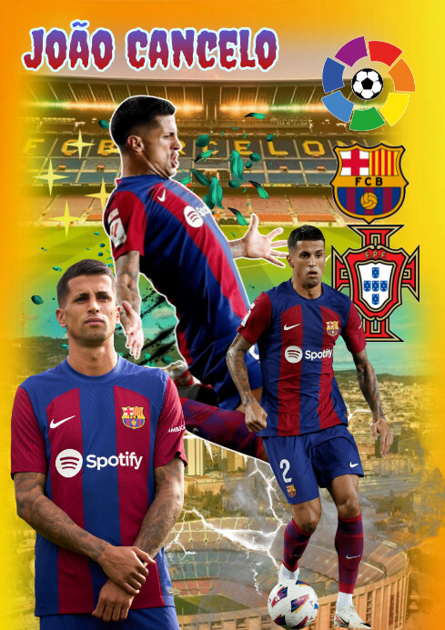 Yellow Futuristic Joao Cancelo Barcelona And Template | PosterMyWall