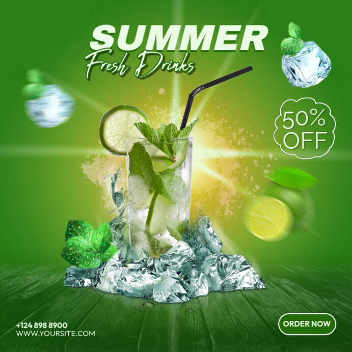 Yellow Futuristic Summer Drink Instagram Post Template | PosterMyWall