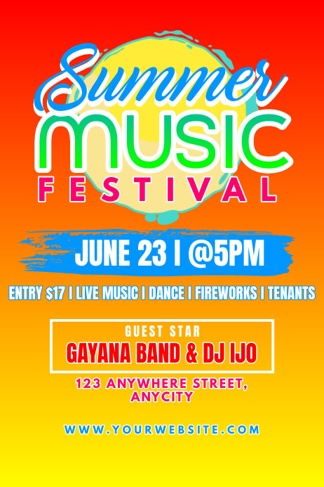 Yellow Gradient Summer Music Festival Poster Templat | PosterMyWall