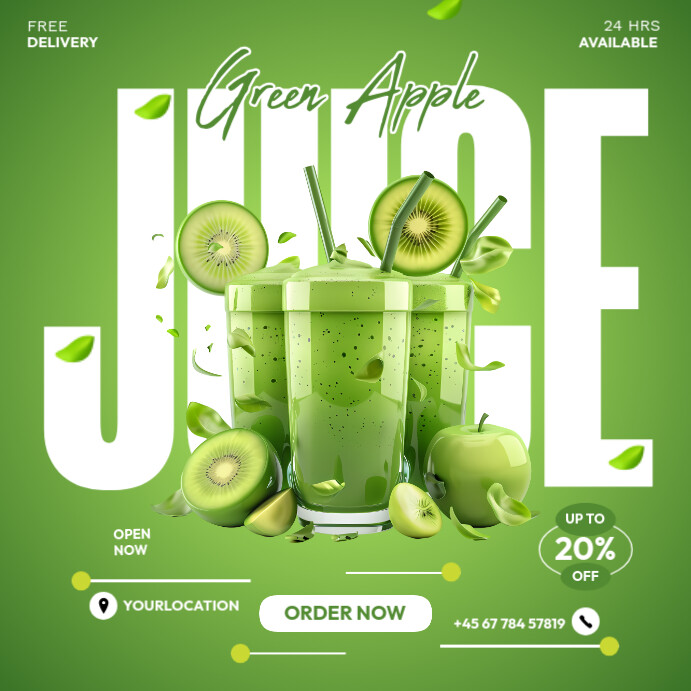 Yellow Green Apple Juice Poster Square (1:1) Template | PosterMyWall