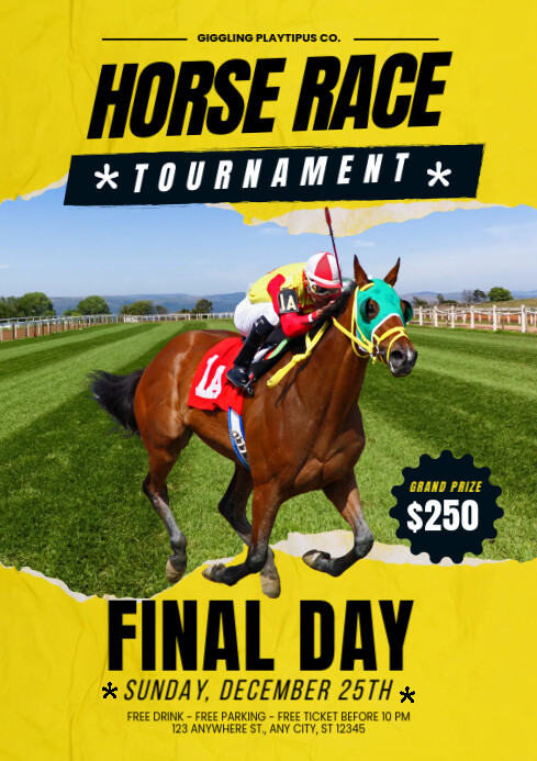 Yellow Grunge Horse Race Tournament A4 Template | PosterMyWall