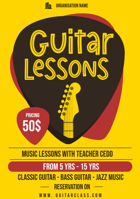 Copy of Yellow Guitar Lessons Flyer A3 | PosterMyWall