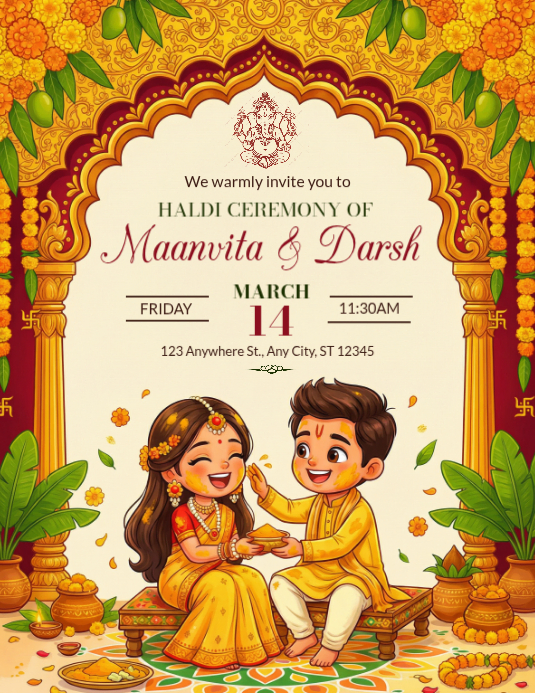Yellow Haldi Ceremony Flyer Template | PosterMyWall