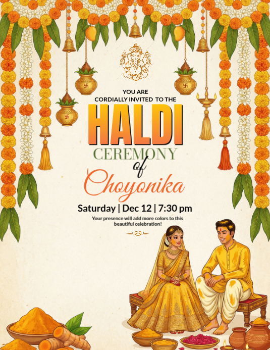 Plantilla de Yellow Haldi Ceremony Invitation Flyer | PosterMyWall