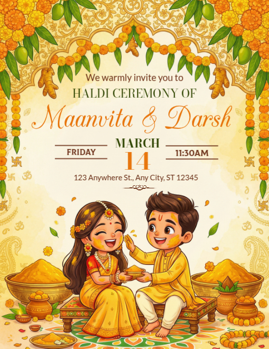 Plantilla de Yellow Haldi Ceremony Invitation Flyer | PosterMyWall