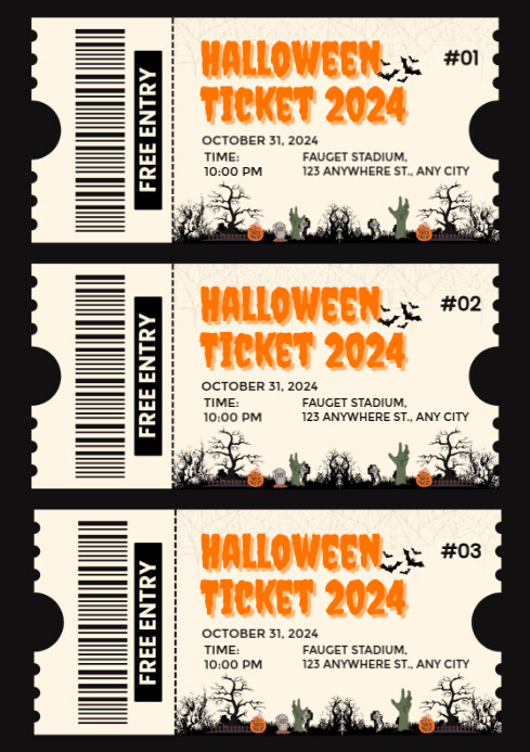 Yellow Halloween Ticket A4 Template | PosterMyWall