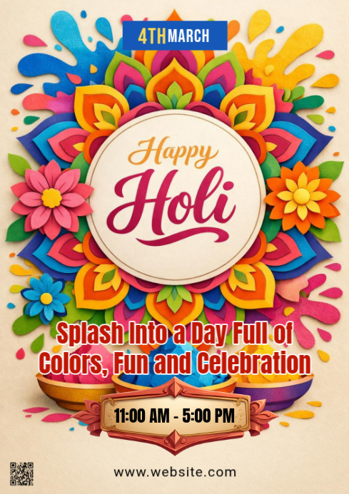 Yellow Happy Holi A4 Template | PosterMyWall