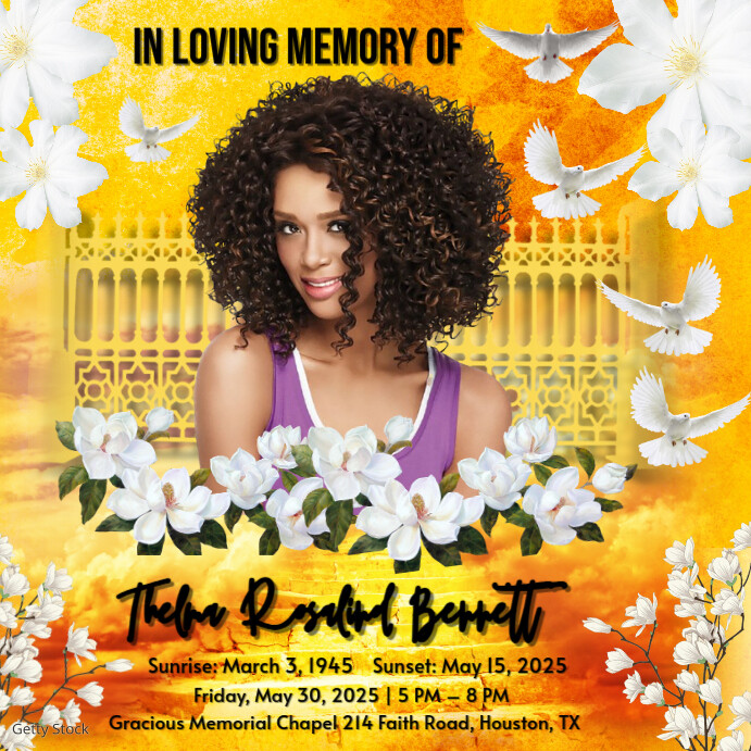 Yellow Heaven Gate Funeral Flyer Memorial Flyer Template | PosterMyWall