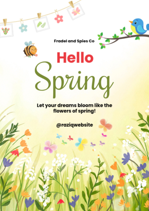 Plantilla de Yellow Hello Spring A2 | PosterMyWall