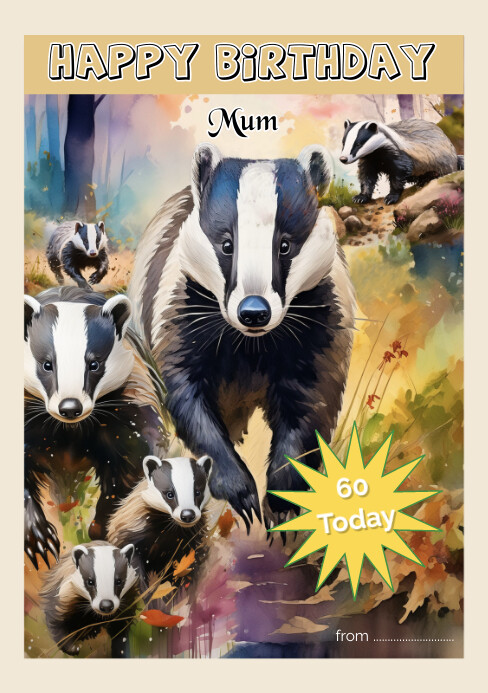 Copy of Yellow Illustrative Badgers Happy Birthday A5 | PosterMyWall