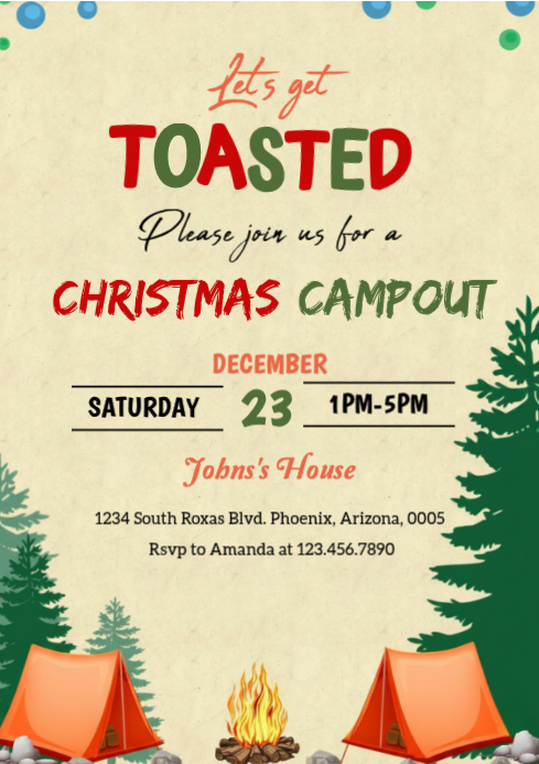 Yellow Illustrative Bonfire Holiday Invite Christmas Campout Invitation ...