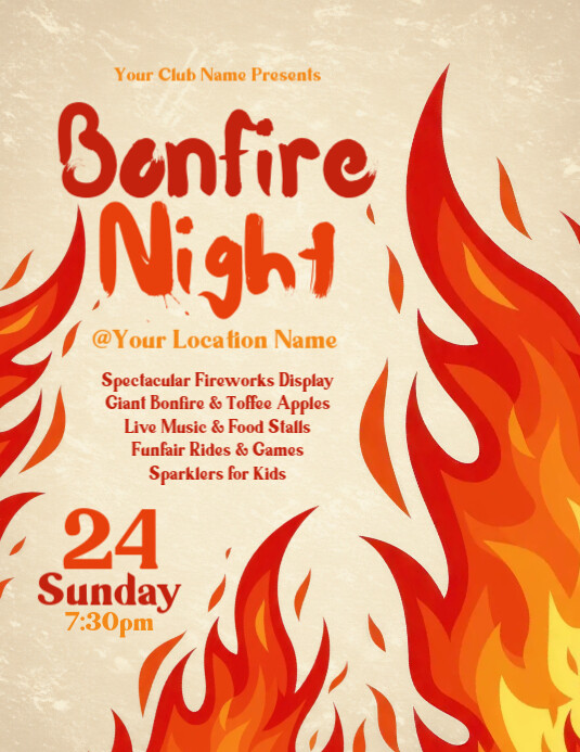 Plantilla de Yellow Illustrative Bonfire Night Flyer (us Letter ...