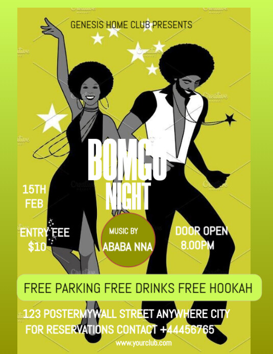 Yellow Illustrative Bongo Night Party Customisable Flyer (us Letter ...