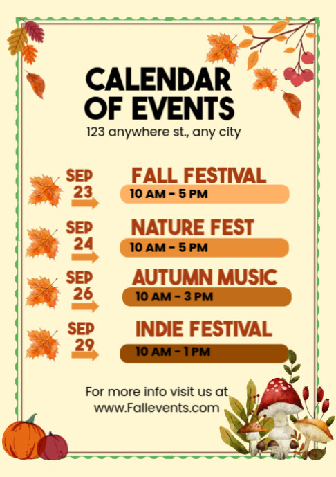 Yellow Illustrative Calendar Of Events A2 Template | PosterMyWall