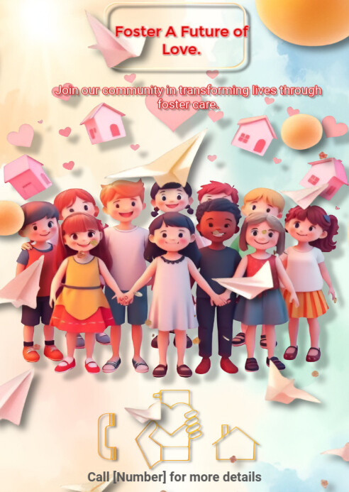 Yellow Illustrative Caring Hearts Foster Care Flyer A6 Template ...