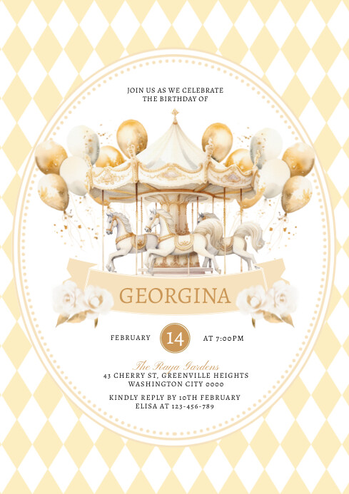 Yellow Illustrative Carousel Birthday Invitat Template | PosterMyWall