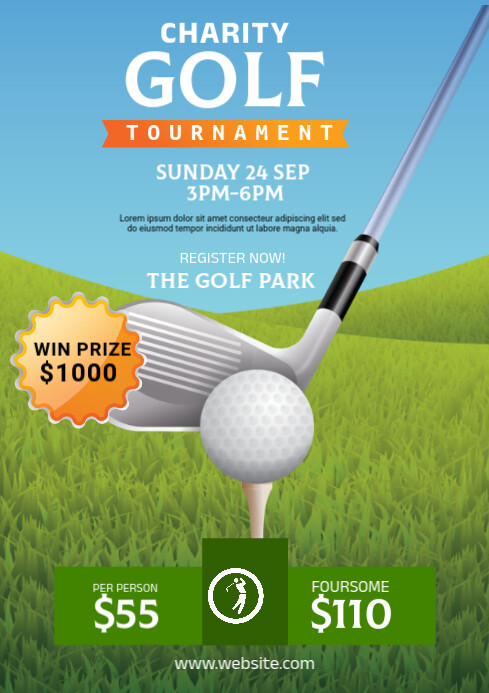 Yellow Illustrative Charity Golf Tournament Flyer A4 Template ...