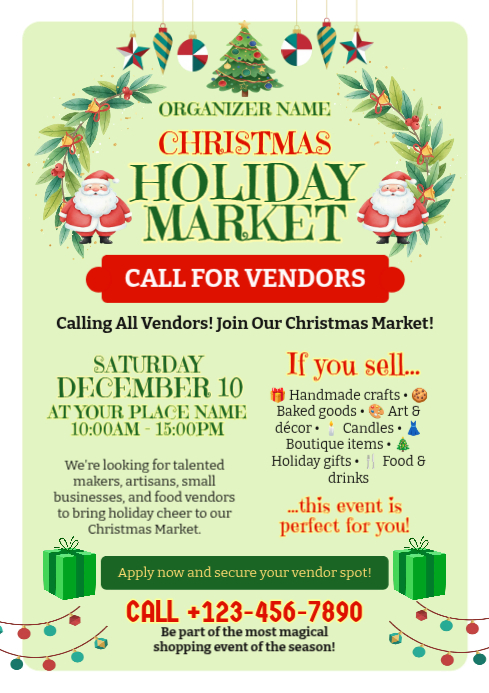 Yellow Illustrative Christmas Market Vendor Invitation A4 Flyer ...