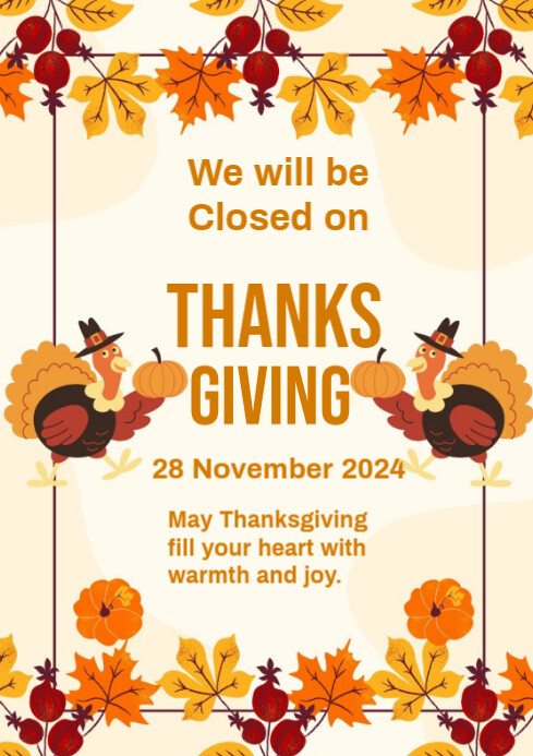 Modèle Yellow Illustrative Close On Thanksgiving Day A4 | PosterMyWall