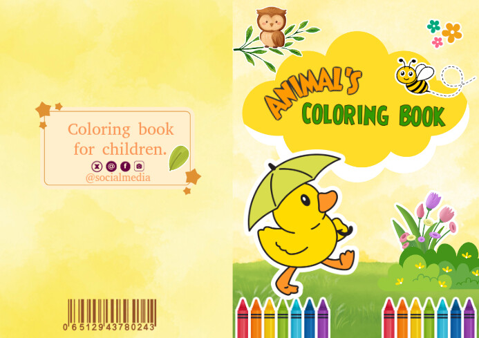 Yellow Illustrative Coloring Book Cover Design. Kids Book Cover. Animal ...