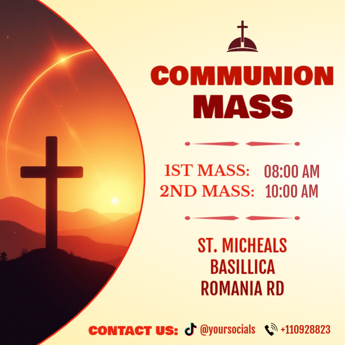 Plantilla de Yellow Illustrative Communion Mass Service Church Catholic Flyer Banner Invitation ...
