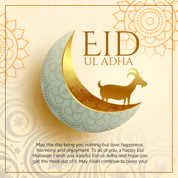 Yellow Illustrative Eid Ul Adha Instagram Pos Template | PosterMyWall