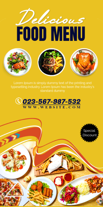 Yellow Illustrative Food Template Roll Up Banner 3' × 6' | PosterMyWall