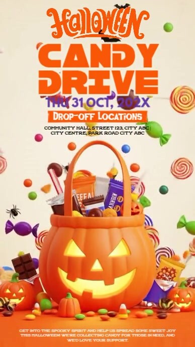 Yellow Illustrative Halloween Candy Drive Instagram Story Template ...