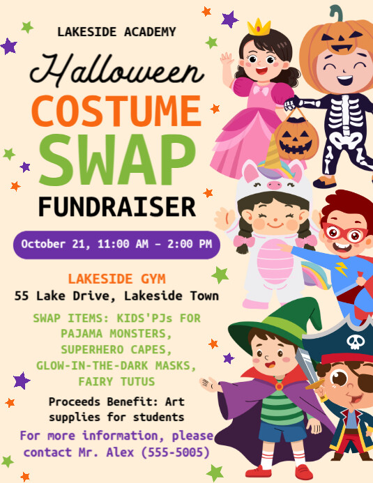 Yellow Illustrative Halloween Costume Swap Fundraiser Flyer (us Letter ...