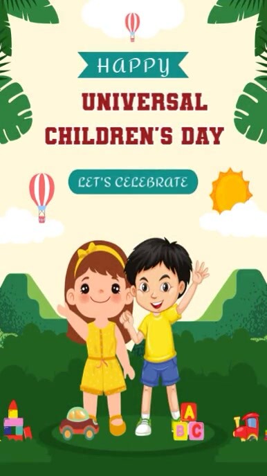 Yellow Illustrative Happy Universal Children's Day Digital Display (9: ...