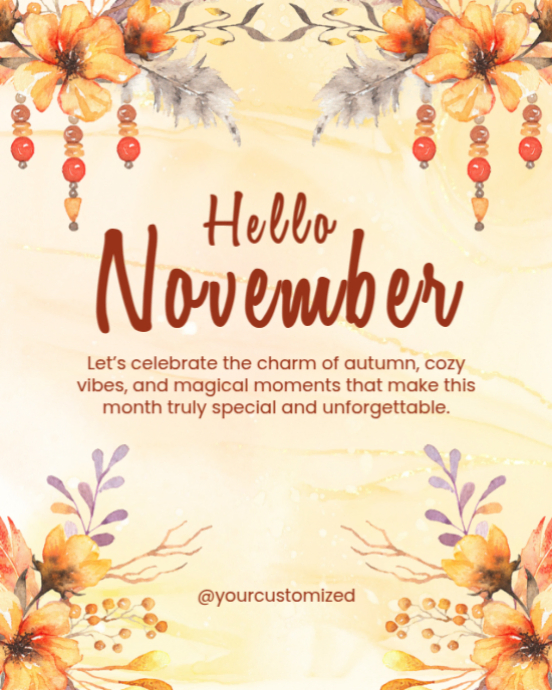 Yellow Illustrative Hello November Instagram Portrait Template ...