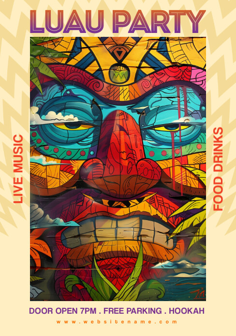 Yellow Illustrative Luau Party A5 Template | PosterMyWall