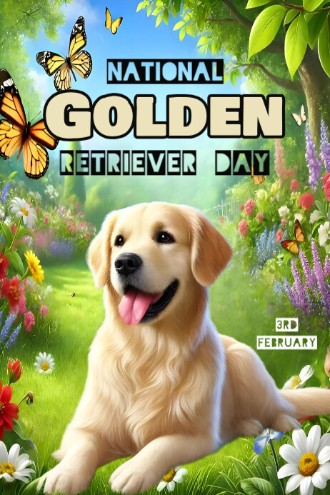 Yellow Illustrative National Golden Retriever Day Poster Template ...