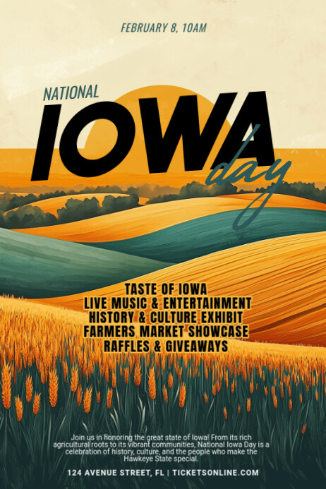 Yellow Illustrative National Iowa Day Poster Template | PosterMyWall