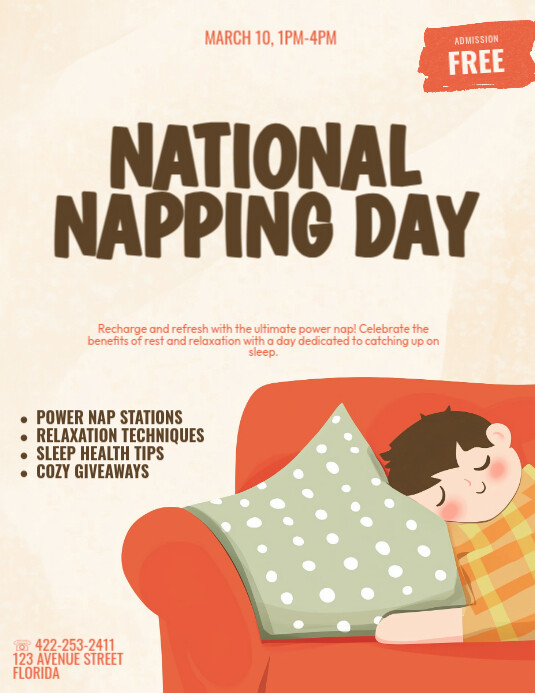 yellow Illustrative National Napping Day celebration event Flyer (us ...