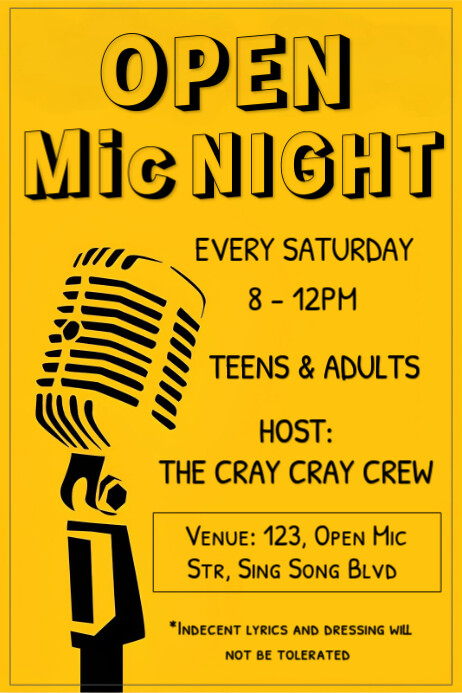 Copy of Yellow Illustrative Open Mic Night Poster | PosterMyWall