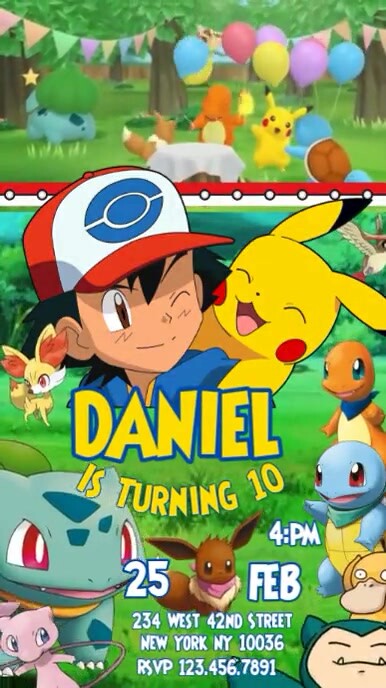 Yellow Illustrative Pokemon Animated Invitation Instagram Reel Template ...