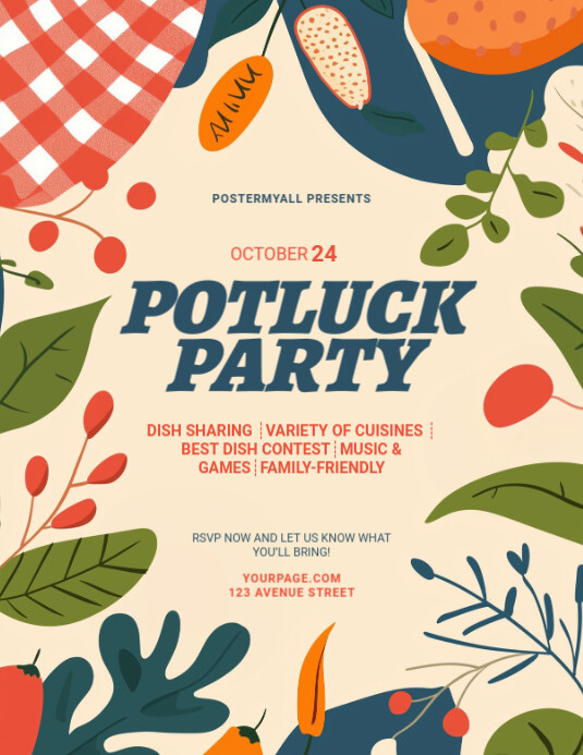 Yellow Illustrative Potluck Party Flyer (us L | PosterMyWall