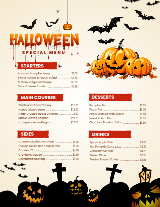 Yellow Illustrative Spooky Halloween Restaurant Menu Template Flyer (us ...
