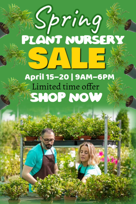 Yellow Illustrative Spring Plant Nursery Sale Poster Template ...