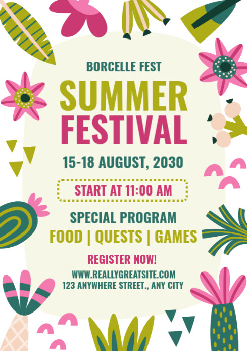 Copy of Yellow Illustrative Summer Festival A2 | PosterMyWall