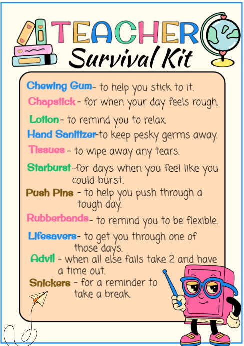 Copy of Yellow Illustrative Teacher Survival Kit A4 | PosterMyWall