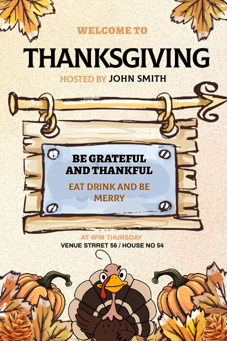 Yellow Illustrative Thanks Giving Poster Template | PosterMyWall