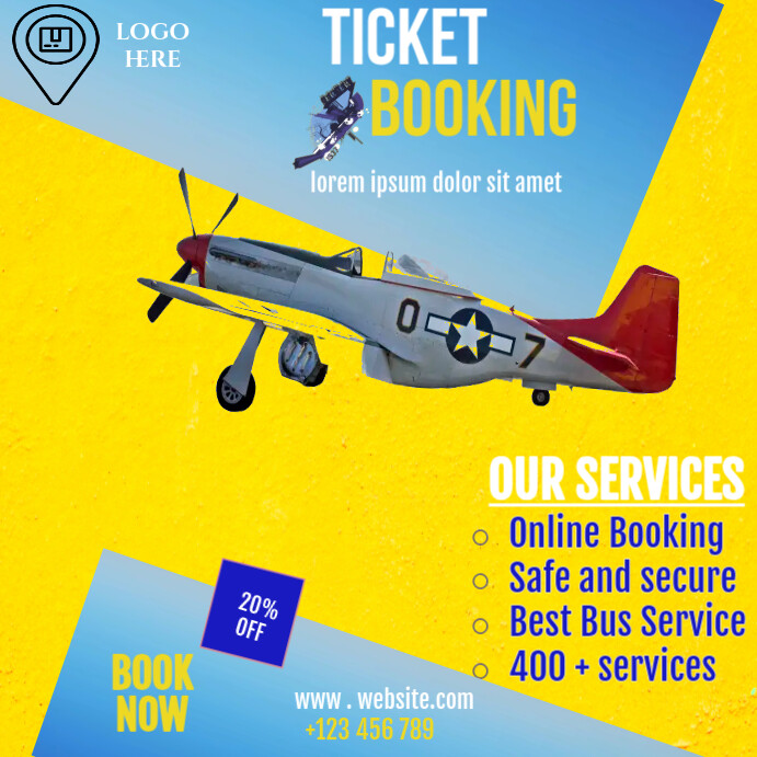 Yellow Illustrative Yellow And Blue ticket booking Instagram Post ...