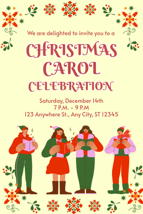 Yellow Ilustratif Christmas Carol Celebration Poster Template ...