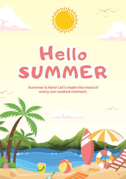 Yellow Ilustratif Hello Summer A4 Template | PosterMyWall