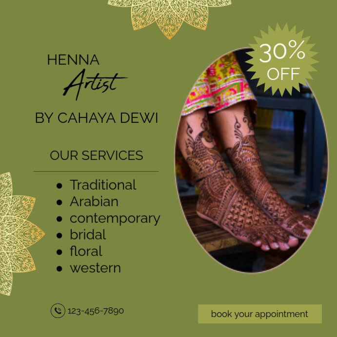 Yellow Ilustratif Henna Artist Pos Instagram Template | PosterMyWall